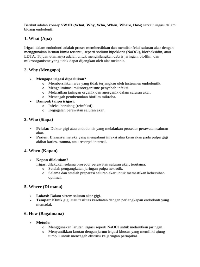 Panduan Irigasi Endodonti: 5W1H | PDF