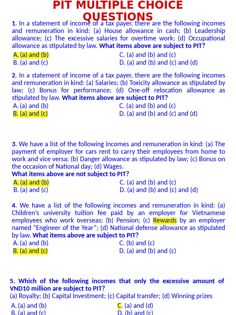 Multiple Choice Questions. F6. CLC. PIT and CIT. 2024 | PDF | Expense ...