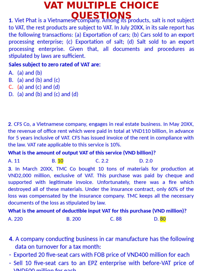 Multiple Choice Questions. F6. CLC.2024. VAT | PDF | Value Added Tax ...