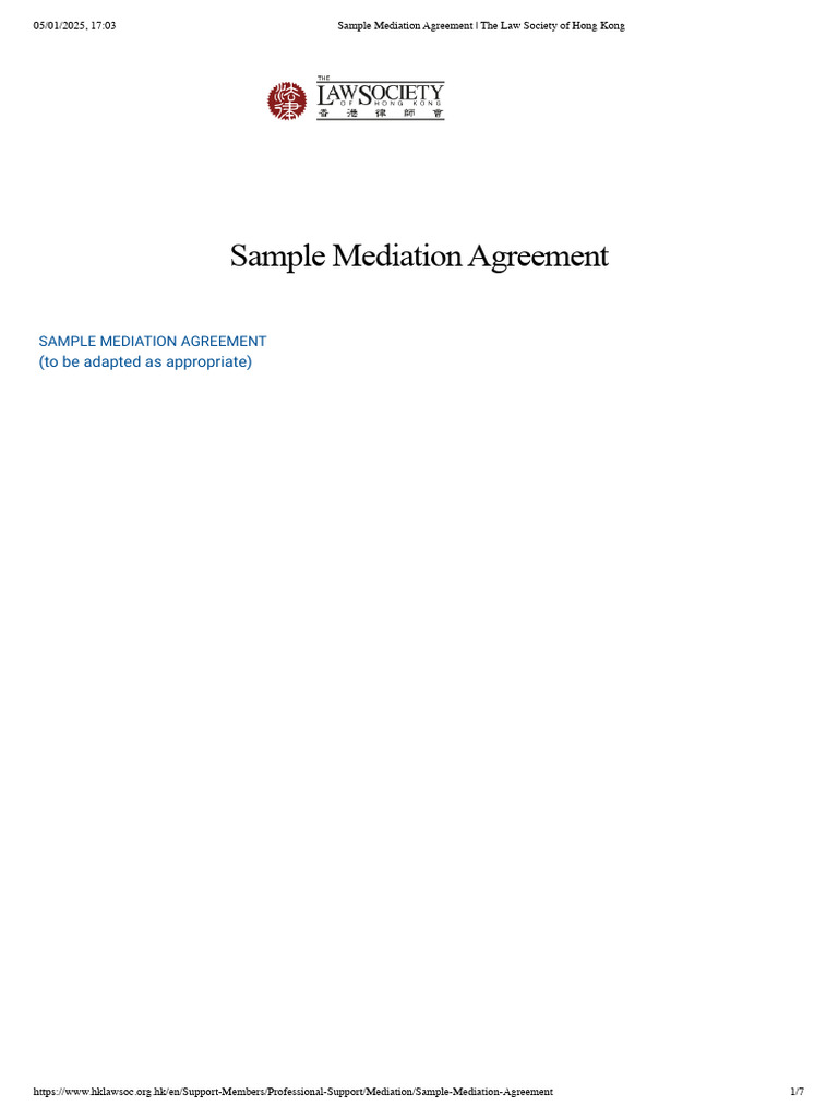 Sample Mediation Agreement Template | PDF | Mediation | Legal Liability