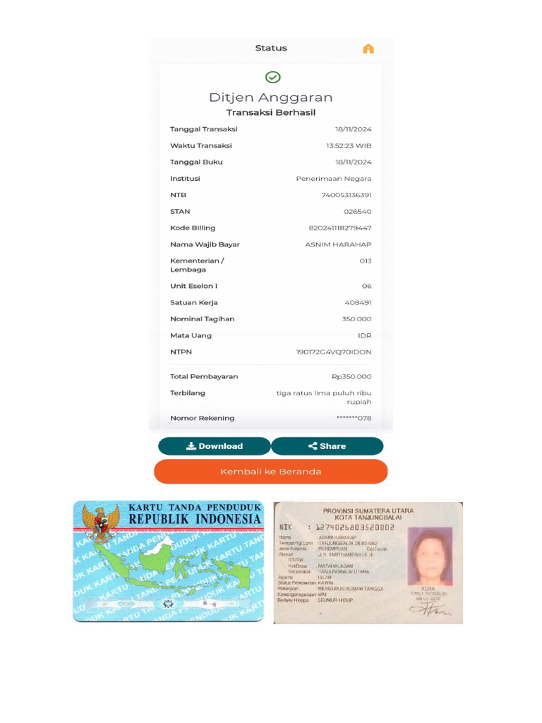 Bukti Pembayaran Asnim Harahap | PDF