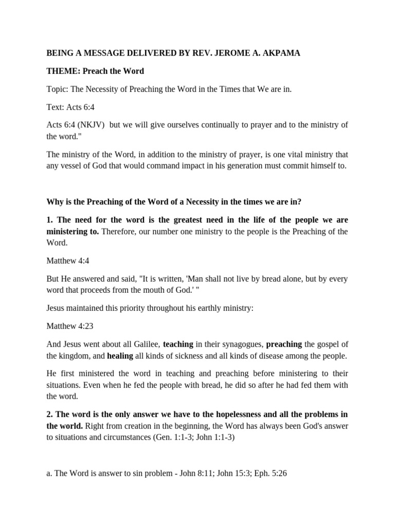 Importance of Preaching the Word | PDF