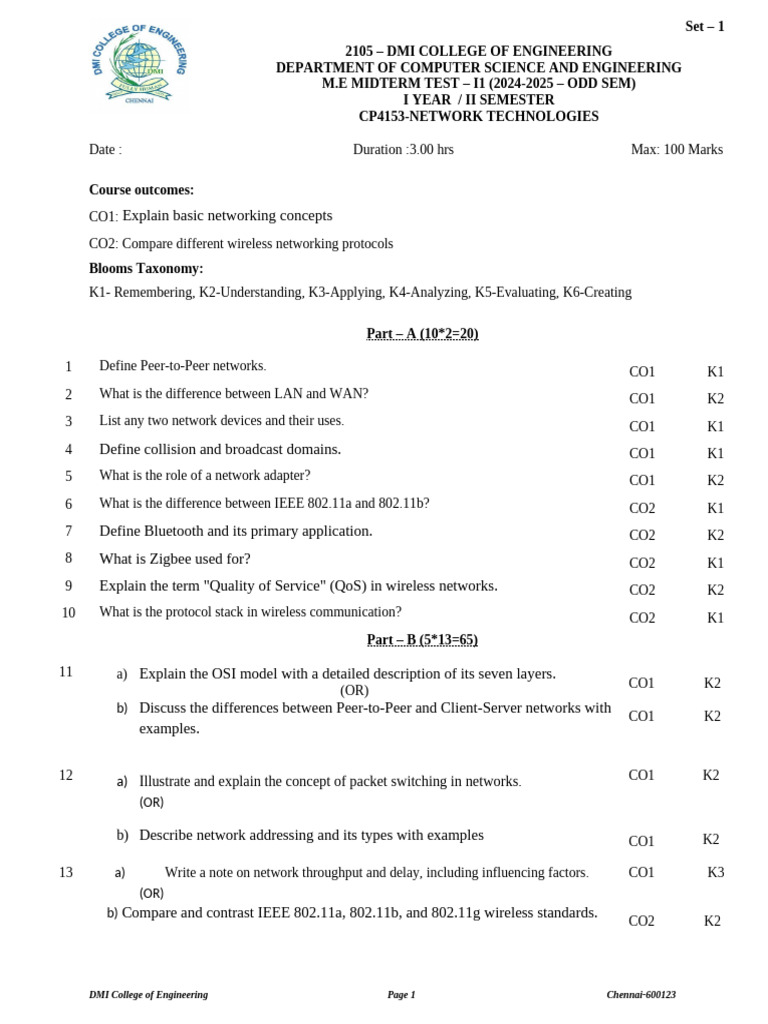Network Tech - M.E IAT 1 | PDF | Computer Network | Ieee 802.11