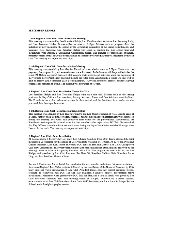 Region 1 Leo Clubs Installation Events | PDF
