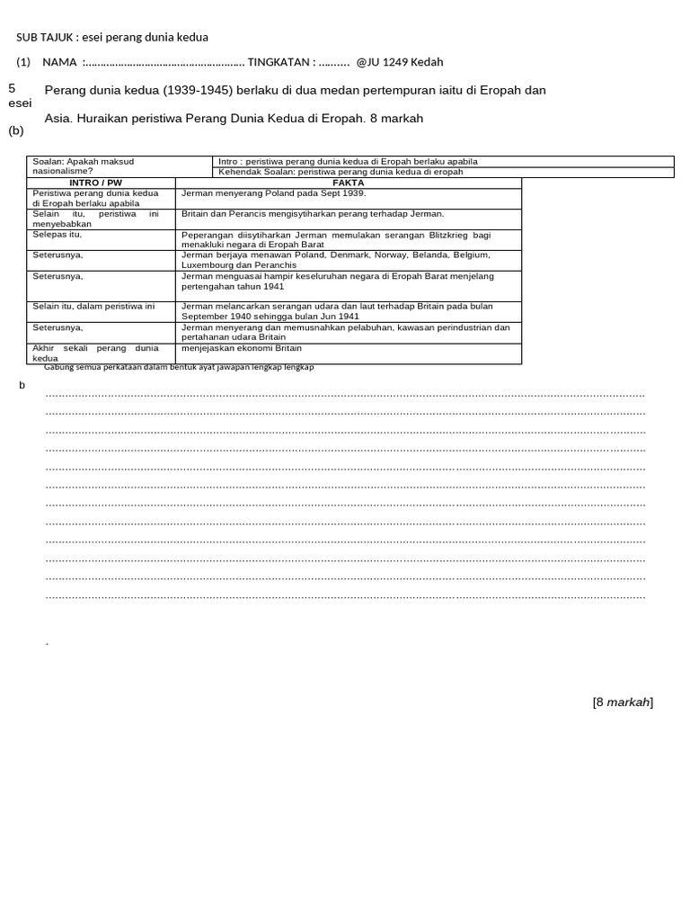 Perang Dunia Kedua Esei MKAH Edisi Pelajar | PDF