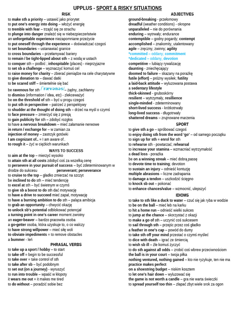 (Upplus) Sport & Risky Situations | PDF