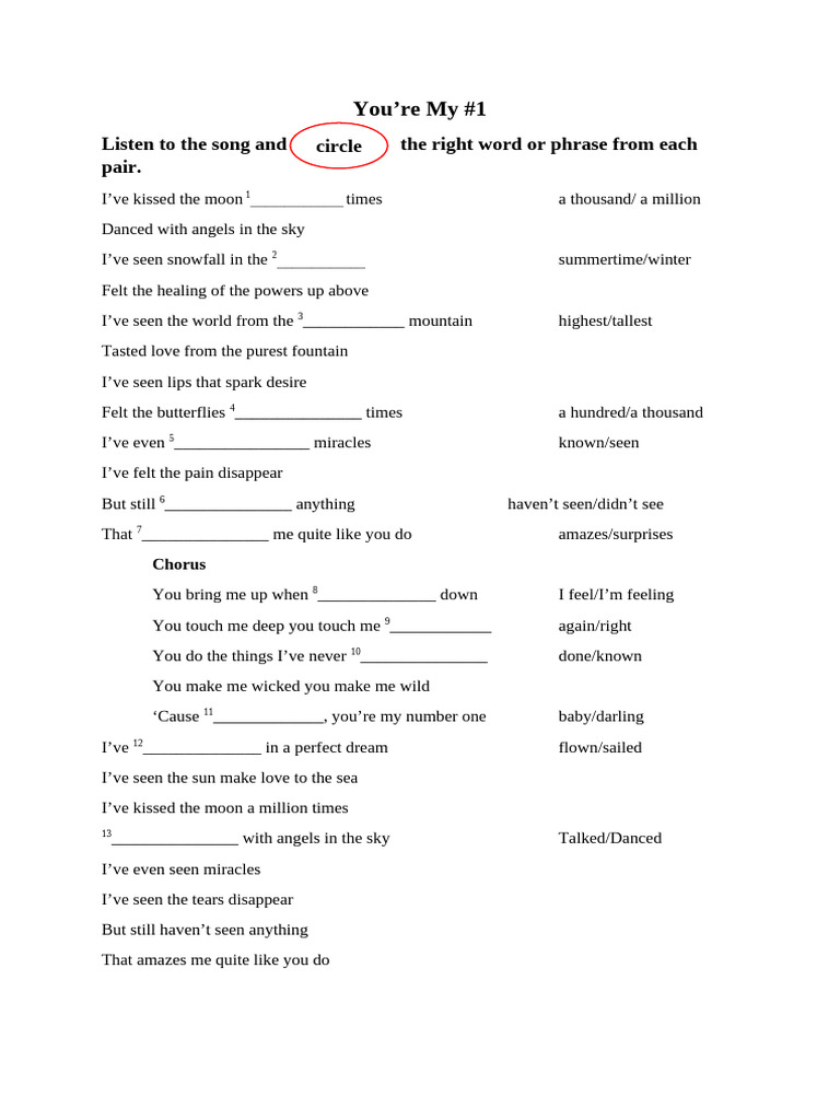 Fill in the Blanks: Song Lyrics Activity | PDF