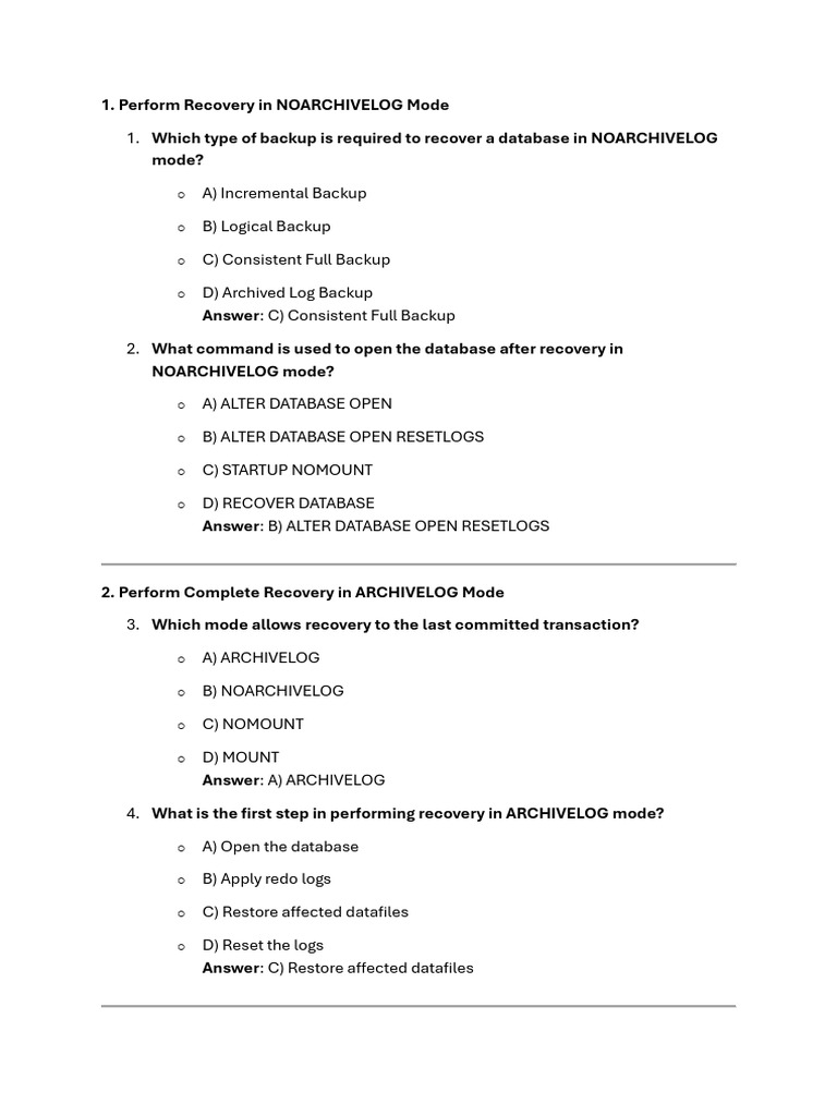 Oracle Backup & Recovery MCQs | PDF | Backup | Databases