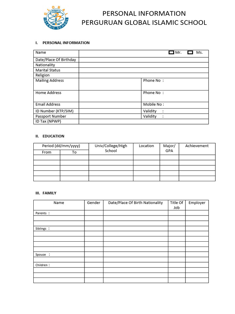 Candidate Personal Information | PDF