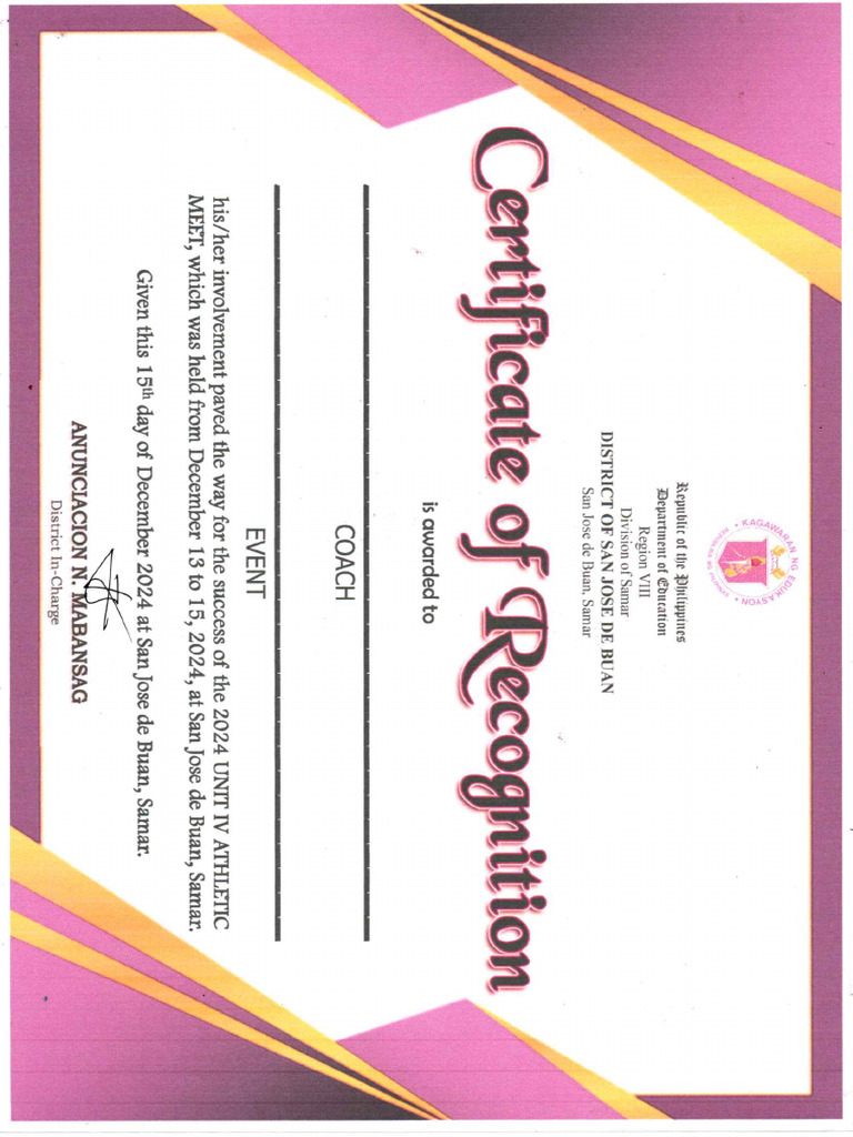 DISTRICT MEET CERT | PDF