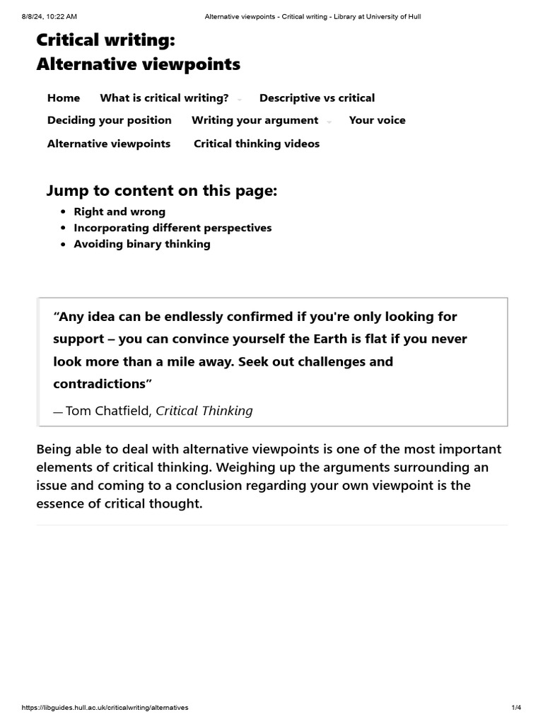 Alternative Viewpoints - Critical Writing - Library at University of ...