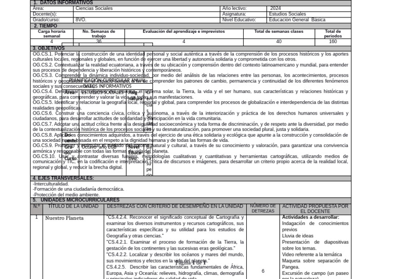 Pca 8vo Eess 2024 | PDF | Geografía | Maestros