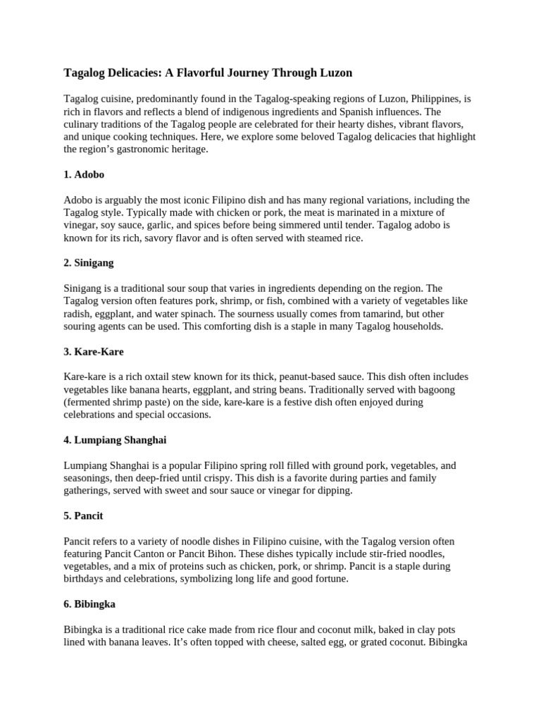 Tagalog Delicacies A Flavorful Journey Through Luzon | PDF | Indian ...
