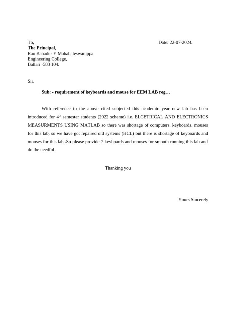 Request for Keyboards and Mice for EEM Lab | PDF