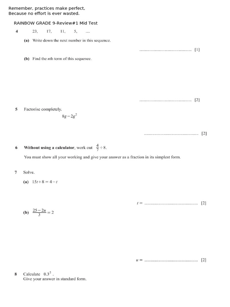 RAINBOW GRADE 9-Review#1 | PDF