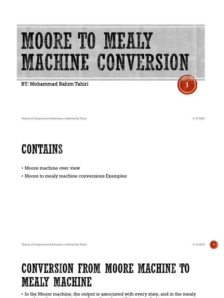 5th Week Moore To Mealy Machine Conversion | PDF | Theory Of Computation | Models Of Computation