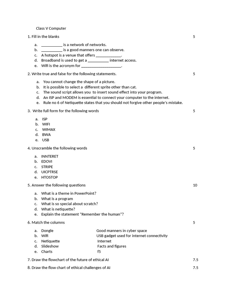 Class V Computer Basics and Activities | PDF