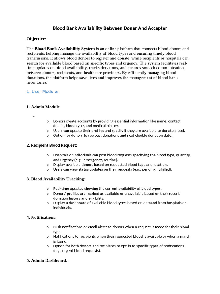 Blood Bank Availability System Overview | PDF | Blood Donation | Computing
