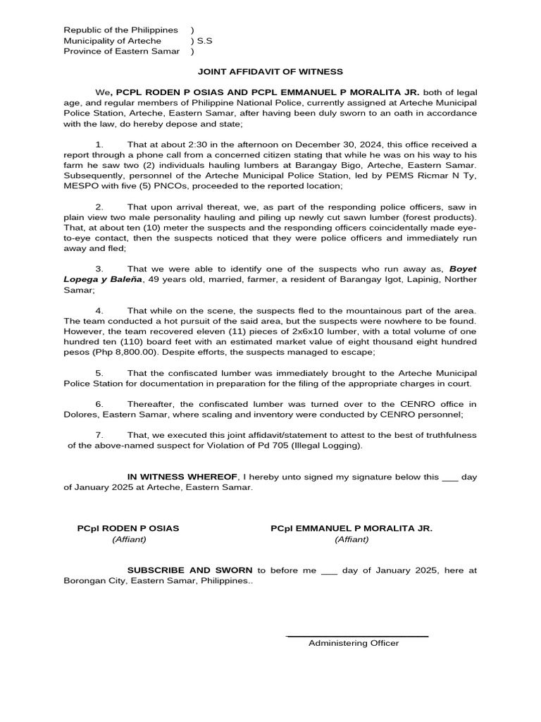 Joint Affidavit: Illegal Logging Witness | PDF | Affidavit | Legal ...