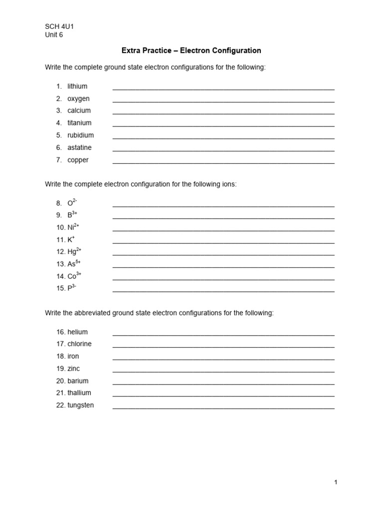 Extra Practice - Electron Configuration Worksheet | PDF | Electron ...