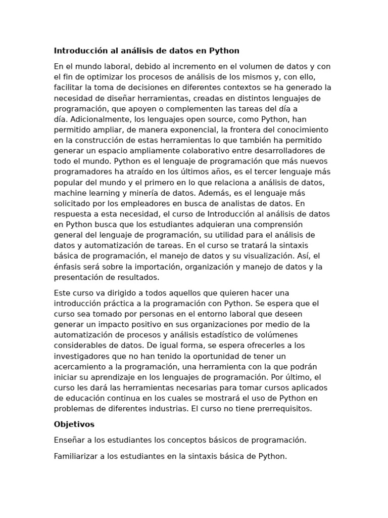 Análisis de Datos con Python: Curso Introductorio | PDF | Lenguaje de ...