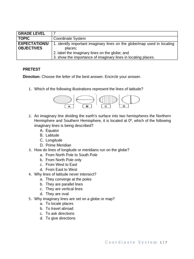 4th Quarter - Module 1 - Coordinate System | PDF | Latitude | Equator