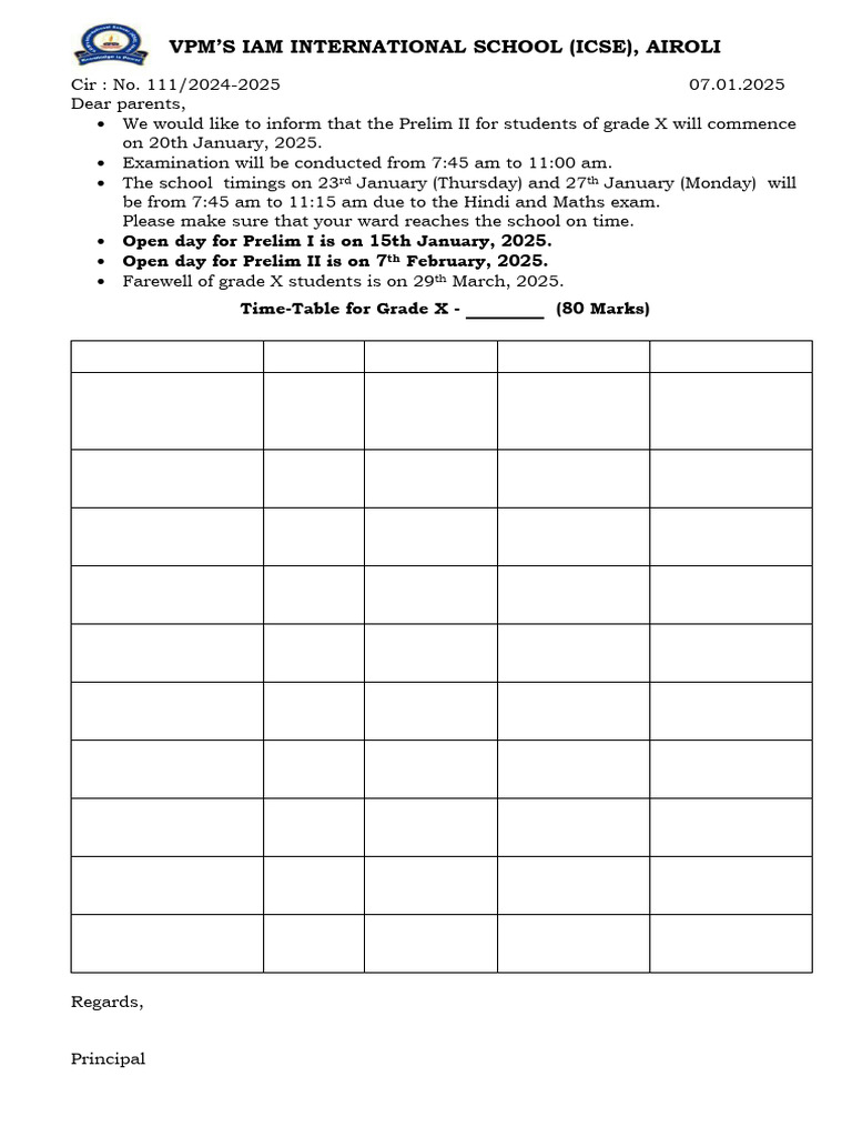 Grade X - Prelim II TT Circular 1 | PDF