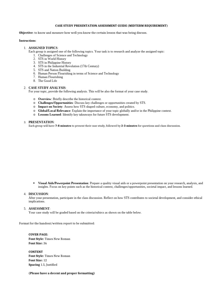 Case Study Presentation Rubric | PDF | Liberal Arts Education | Rubric (Academic)