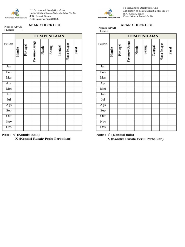 3.5 Apar-Checklist-Pemeliharaan | PDF