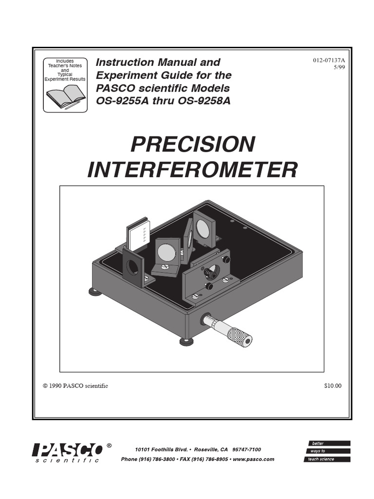 02 PASCO Precision Interferometer Manual OS 9255A Michelson Twyman Green and Fabray Perot | PDF ...