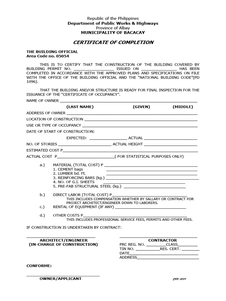 Certificate of Completion -Building | PDF | Real Estate