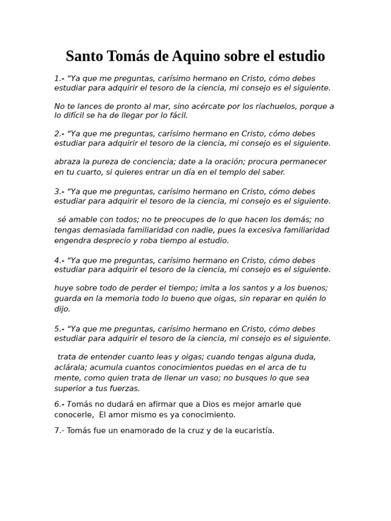 Santo Tomás de Aquino Sobre El Estudio - Docx FRASES | PDF | Gracia ...