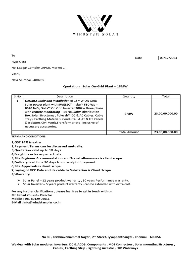 5MW Proposal Africa | PDF | Power Supply | Electrical Engineering