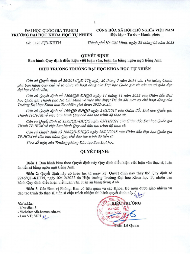 QĐ 1120 Quy Dinh Viet Luan Van Luan An Bang Tieng Anh | PDF