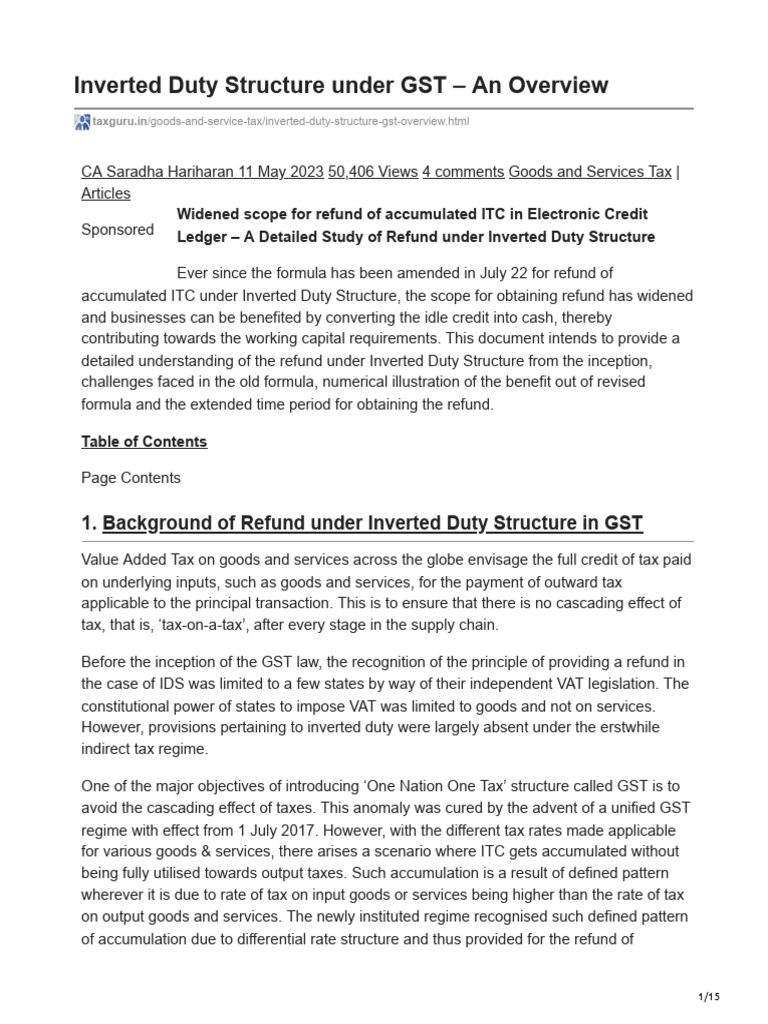4 - Inverted Duty Structure Under GST An Overview | PDF | Value Added ...