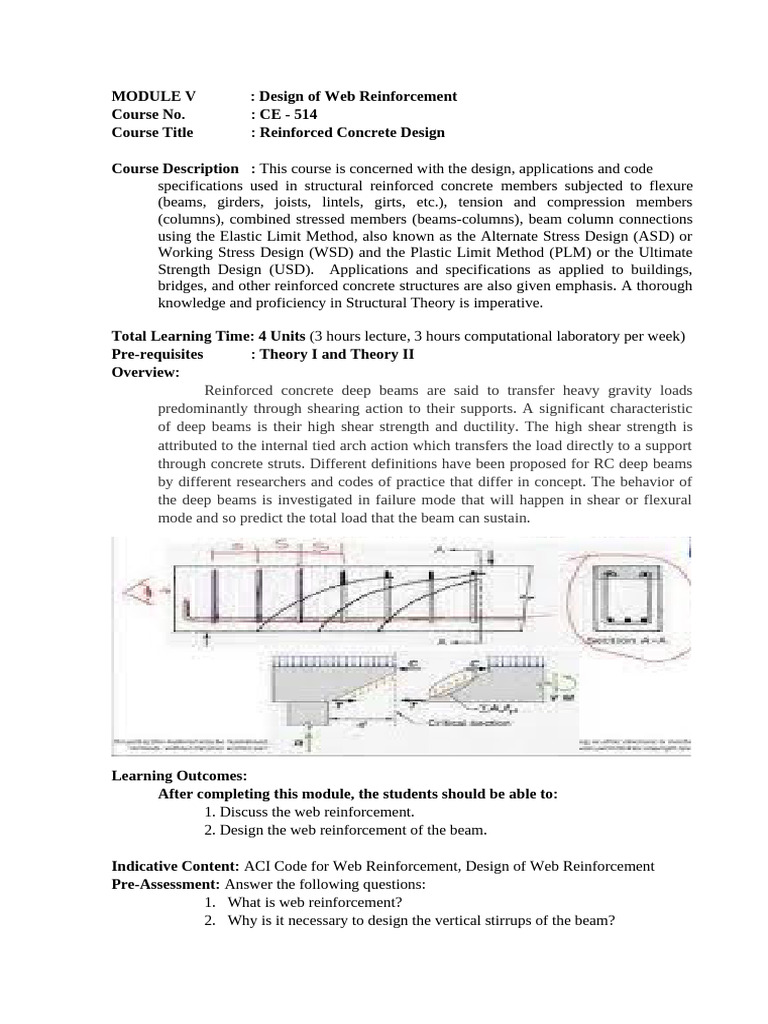CE 327 - MODULE V - Web Reinforcement | PDF | Strength Of Materials | Beam (Structure)