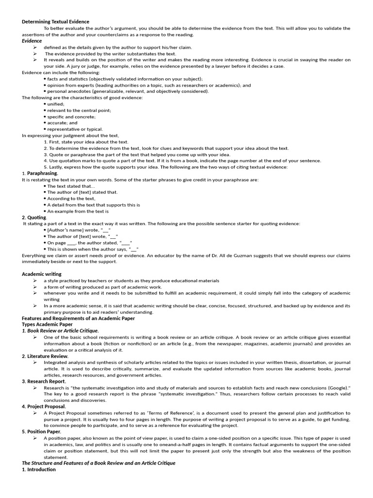 Determining Textual Evidence-Academic Texts | PDF | Survey Methodology ...