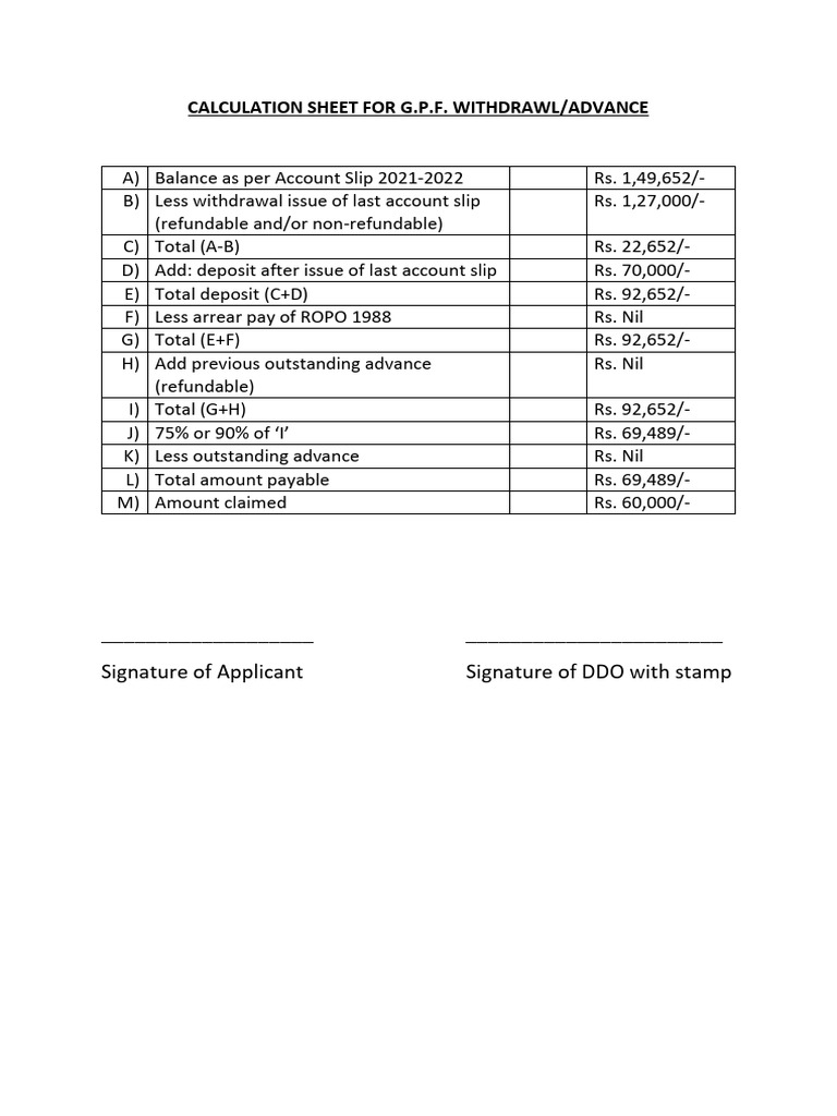 CALCULATION SHEET FOR Gpf | PDF