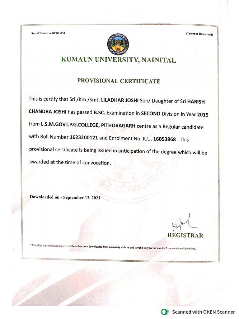 Provisional B SC | PDF