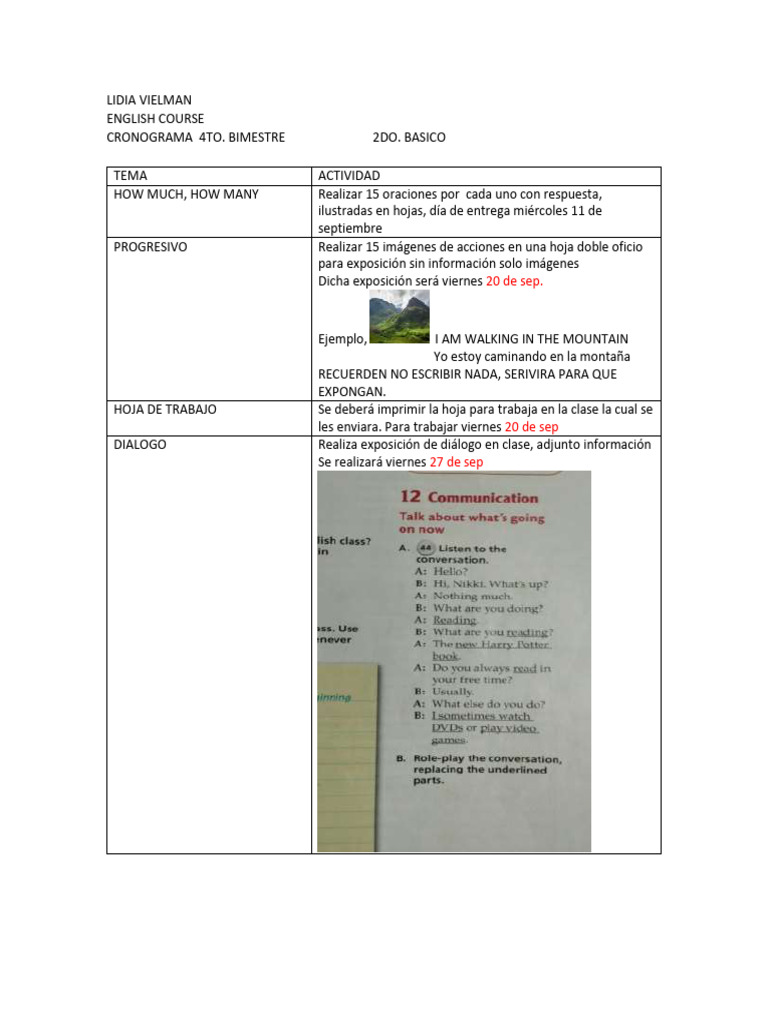 Actividades de Inglés 2do Básico 4to Bimestre | PDF