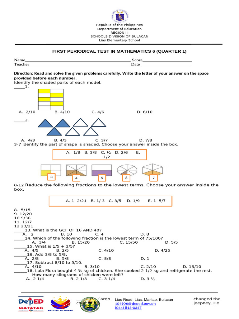Math 6 First Periodical Test | PDF | Mathematics | Arithmetic