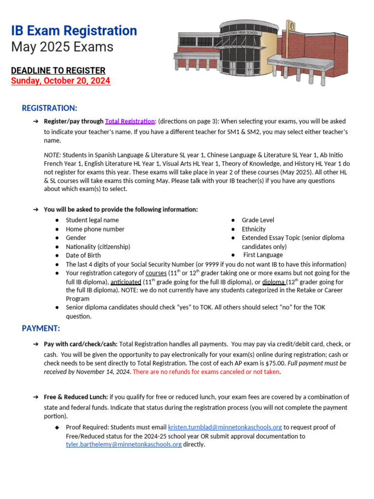 IB Exam Registration For May 2025 Exams | PDF