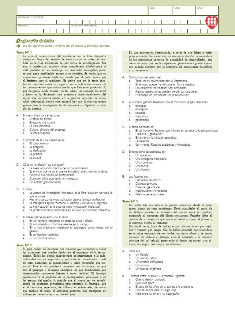 Ficha_RV_Comprensión_de_textos_10 | PDF | Herencia | Fenotipo