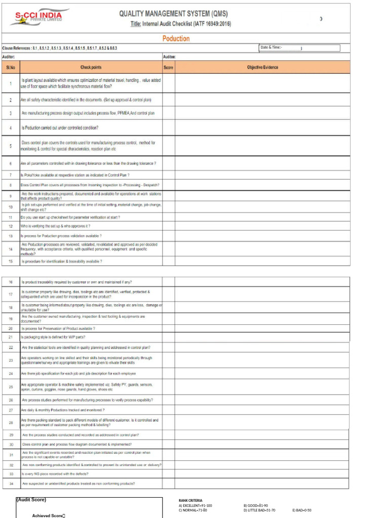 Audit Score Evaluation Criteria Guide | PDF