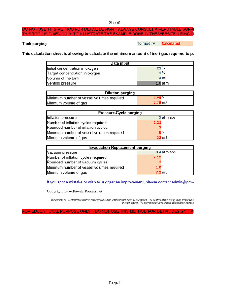 Tank Purging Inert Gas Volume Calculator | PDF | Gases | Pressure