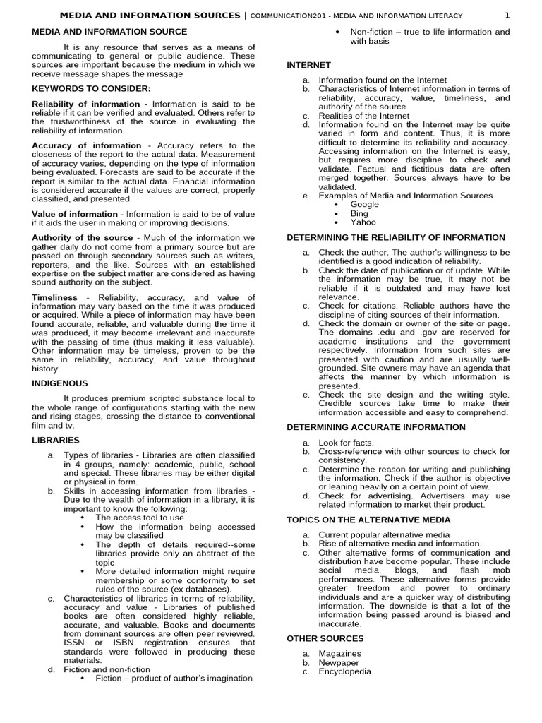 Media and Information Source Guide | PDF | Information | Accuracy And Precision