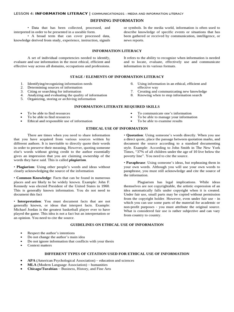 Lesson 3 - Information Literacy | PDF | Information | Information Literacy