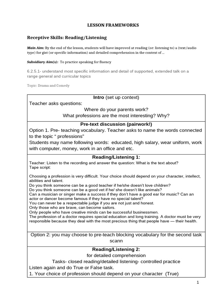 Listening Lesson Framework - Talshyn | PDF | Reading Comprehension | Behavior Modification