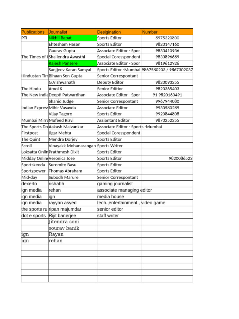 Sports Media List-1 | PDF