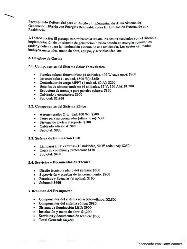 Presupuesto Chacha y Vega | PDF